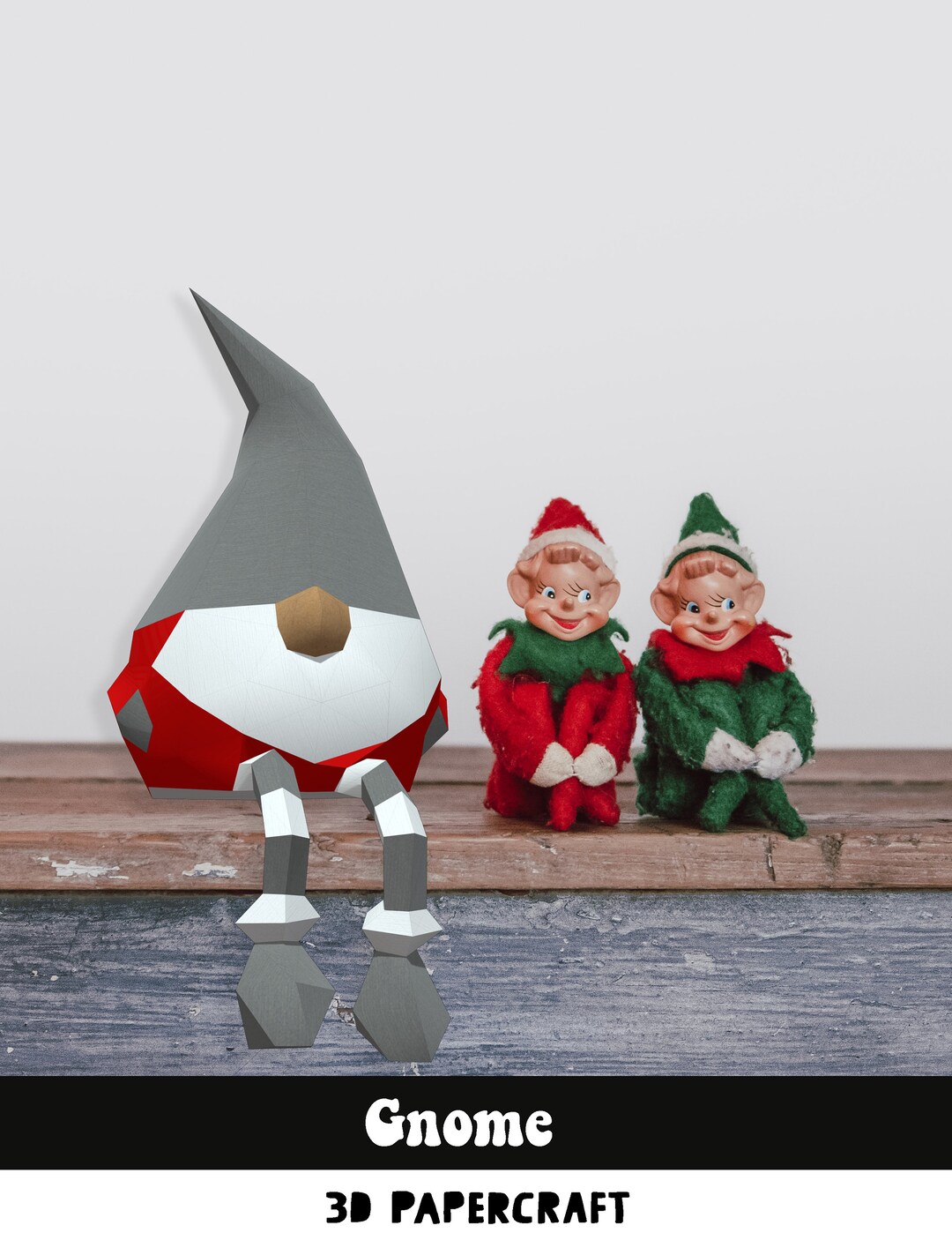 Gnome on Shelf 3D Papercraft. DIY Santa Get SVG and PDF Digital File ...