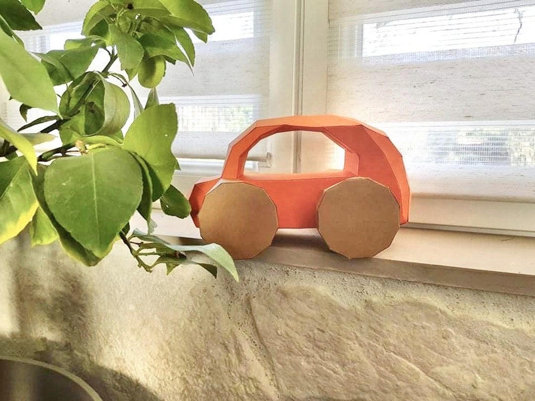 Small Car 3D Papercraft. Wooden Toy Series, Lowpoly Paper, Get SVG, PDF ...