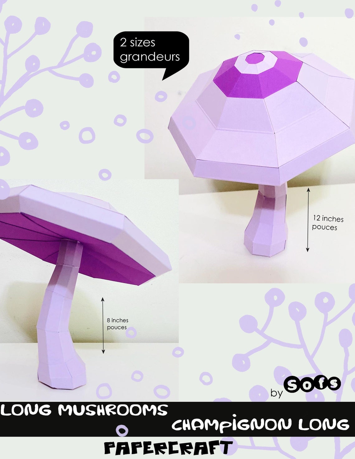 Mushroom Long 3d Papercraft. You Get SVG and PDF Digital File Templates ...