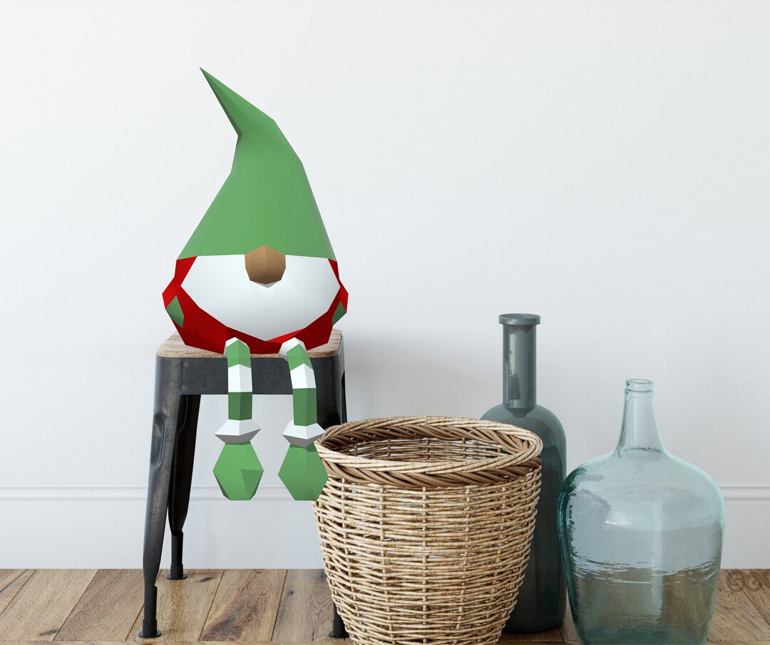Gnome on Shelf 3D Papercraft. DIY Santa Get SVG and PDF Digital File ...