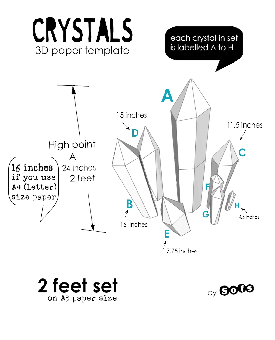 BIG Crystals Papercraft. Set of 7 With 4 Options Paper Size. - Etsy
