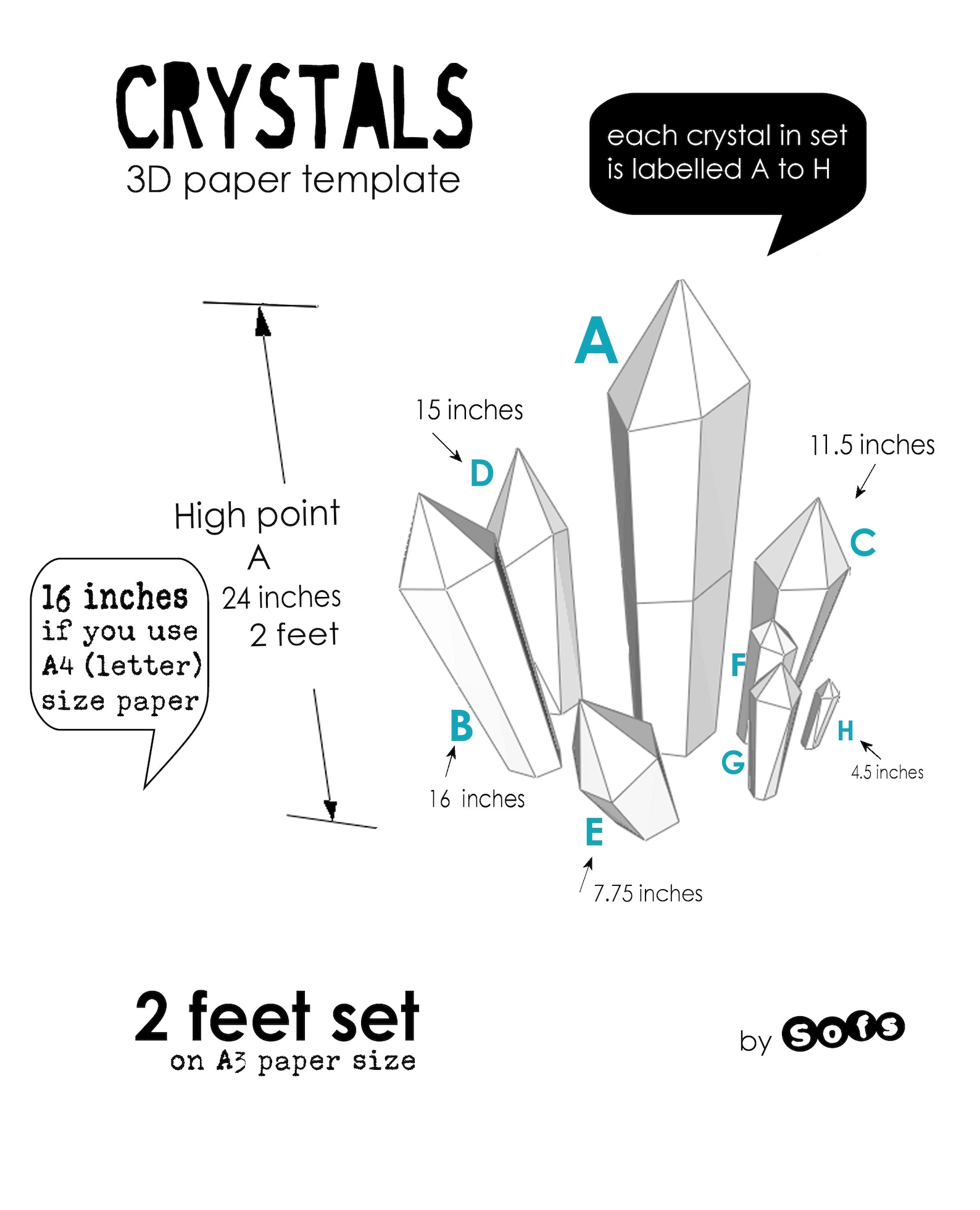 BIG Crystals Papercraft. Set of 7 With 4 Options Paper Size. - Etsy