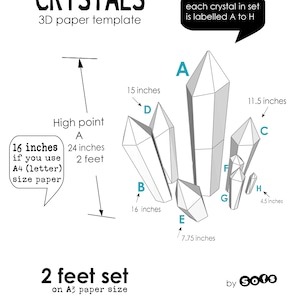 BIG Crystals Papercraft. Set of 7 With 4 Options Paper Size. You Get ...