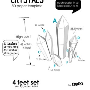 BIG Crystals Papercraft. Set of 7 With 4 Options Paper Size. You Get ...