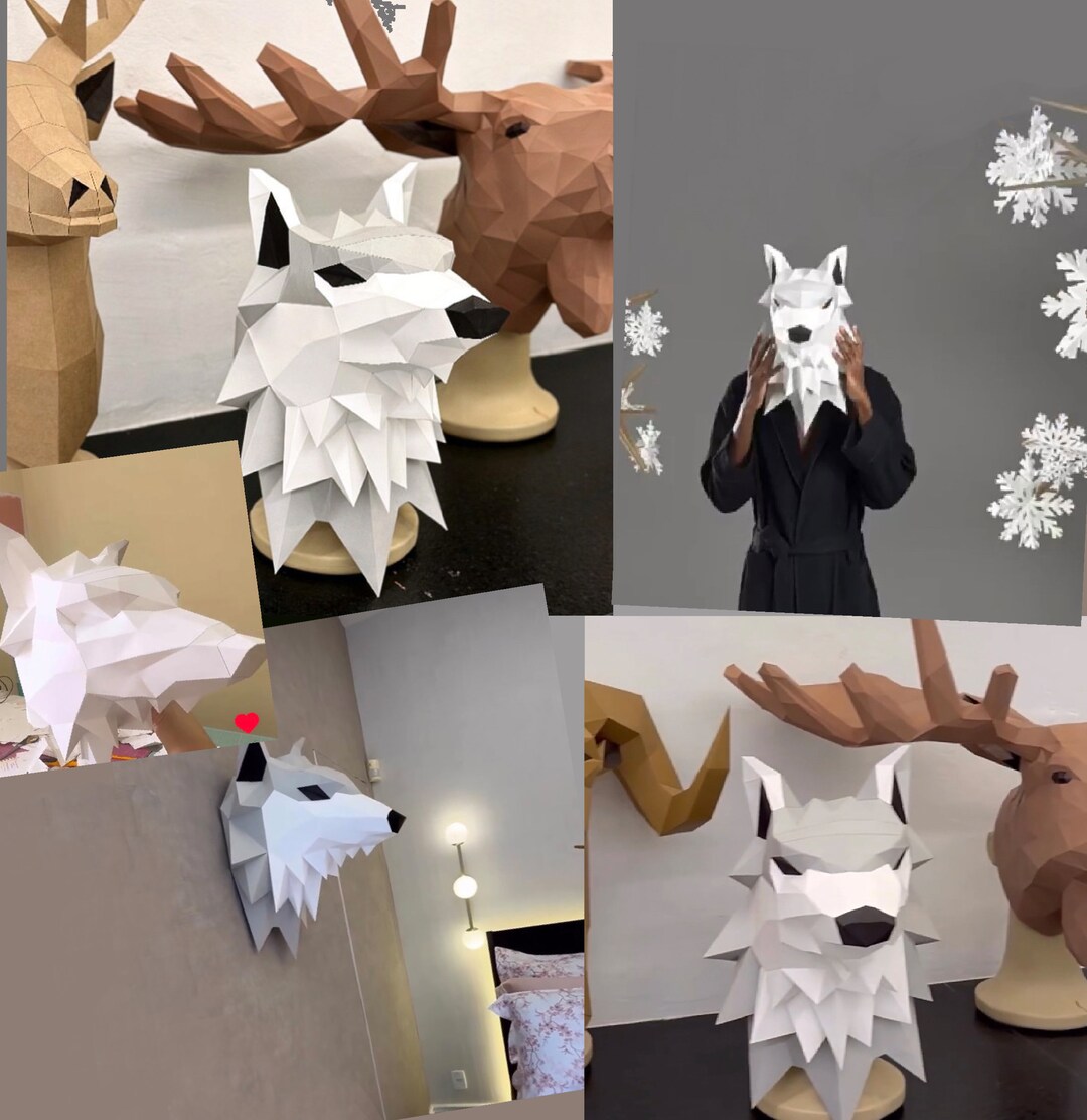 Wolf Paper Mask 3D Papercraft DIY. You Get Instructions and SVG DXF and ...
