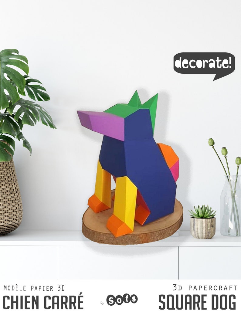 Dog Square Papercraft. Colorful Dog You Get a PDF Templates - Etsy