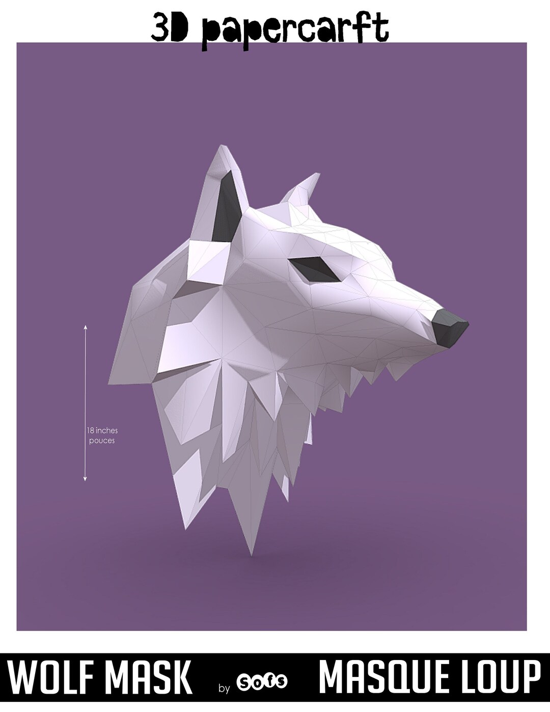 Wolf Paper Mask 3D Papercraft DIY. You Get Instructions and SVG DXF and ...