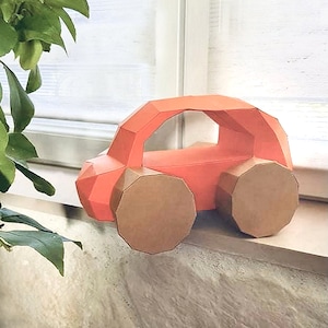Small Car 3D Papercraft. Wooden Toy Series, Lowpoly Paper, Get SVG, PDF ...