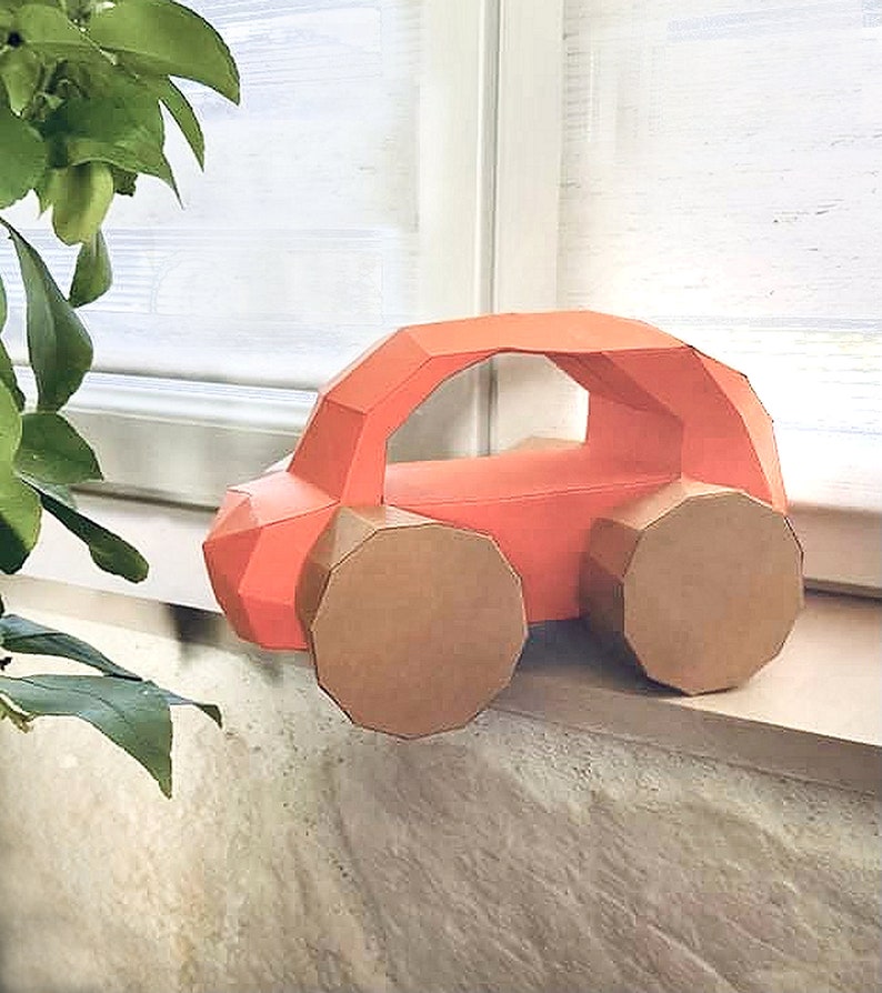 Small Car 3D Papercraft. Wooden Toy Series Lowpoly Paper Get - Etsy