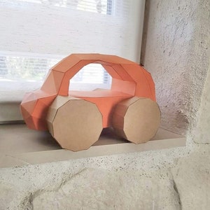 Small Car 3D Papercraft. Wooden Toy Series, Lowpoly Paper, Get SVG, PDF ...