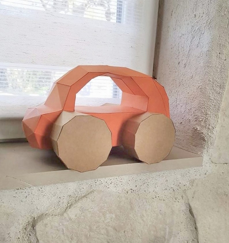 Small Car 3D Papercraft. Wooden Toy Series Lowpoly Paper Get - Etsy
