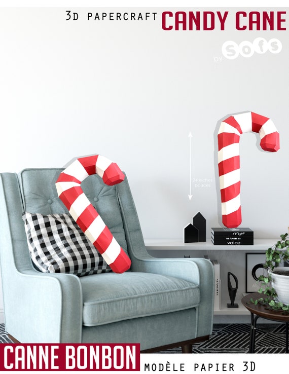 Candy Cane 3D Papercraft. Large Candy Cane Printable | Etsy