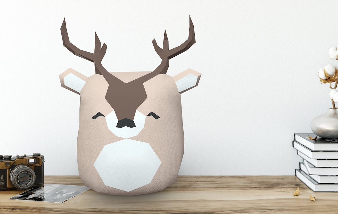 Round Deer 3D Papercraft. You Get an SVG DXF PDF Digital File Template ...