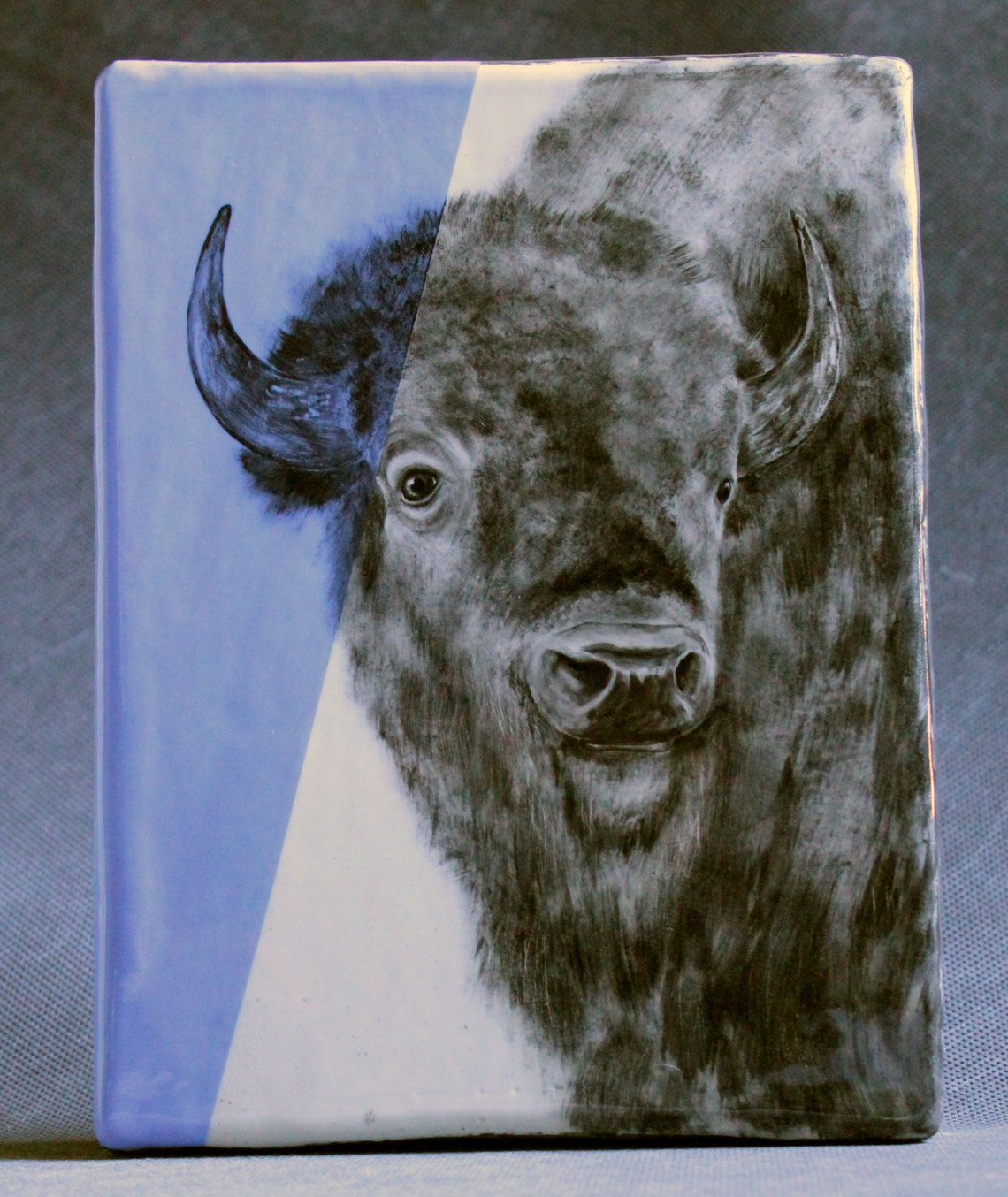 Hand Painted Bison Buffalo Portrait Wall Tile Baby Blue - Etsy