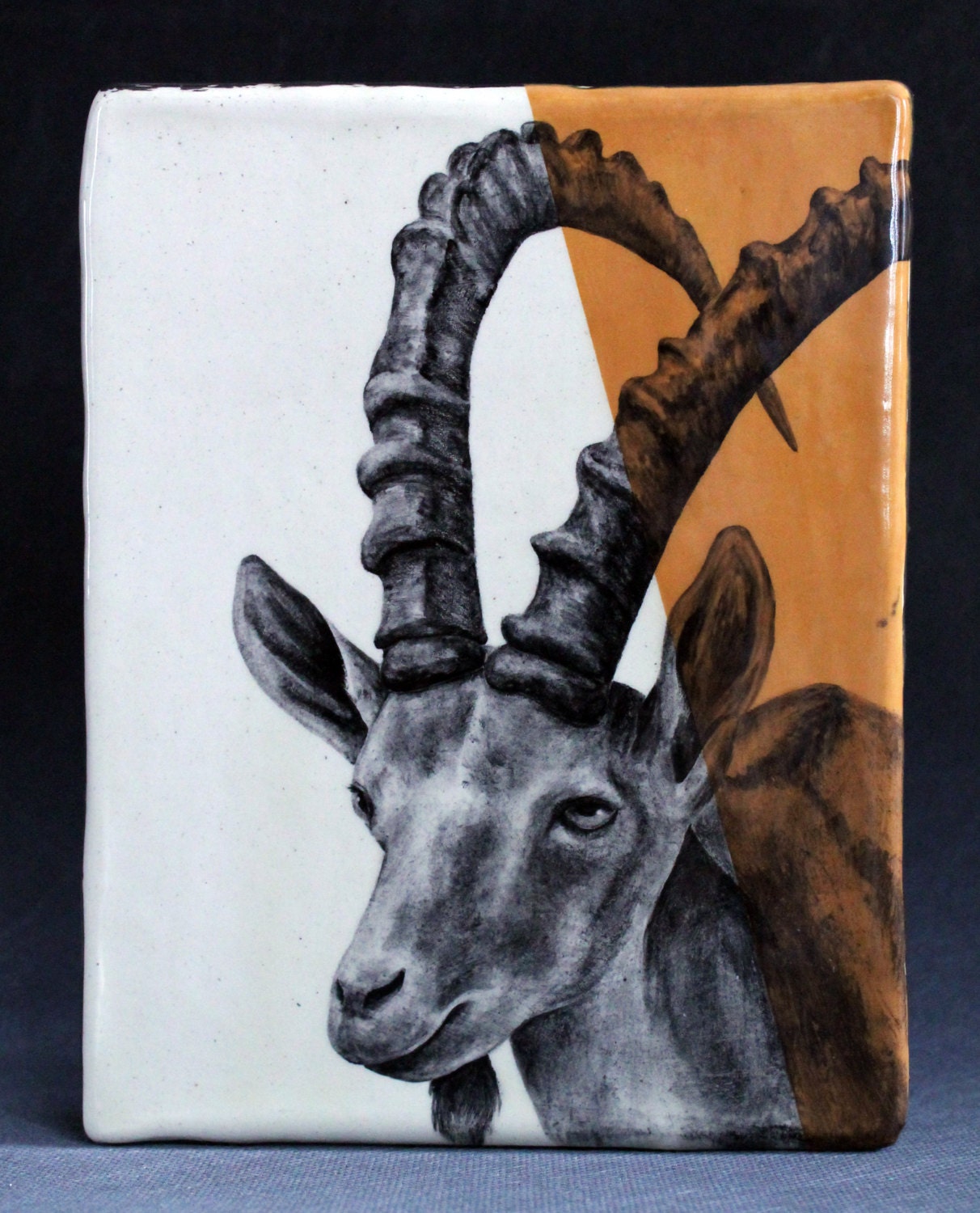 Hand Painted Nubian Ibex Portrait Wall Tile Deep Yellow - Etsy