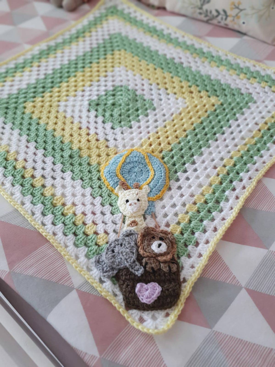 Crochet Granny Square Baby Blanket Hot Air Balloon Applique - Etsy
