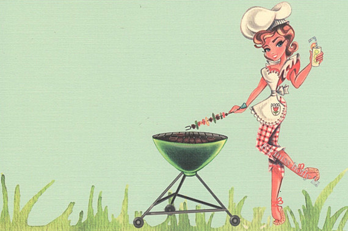 BBQ Invitation Set of 12, 4th of July, Cute Girl Chef, Girl Grilling ...