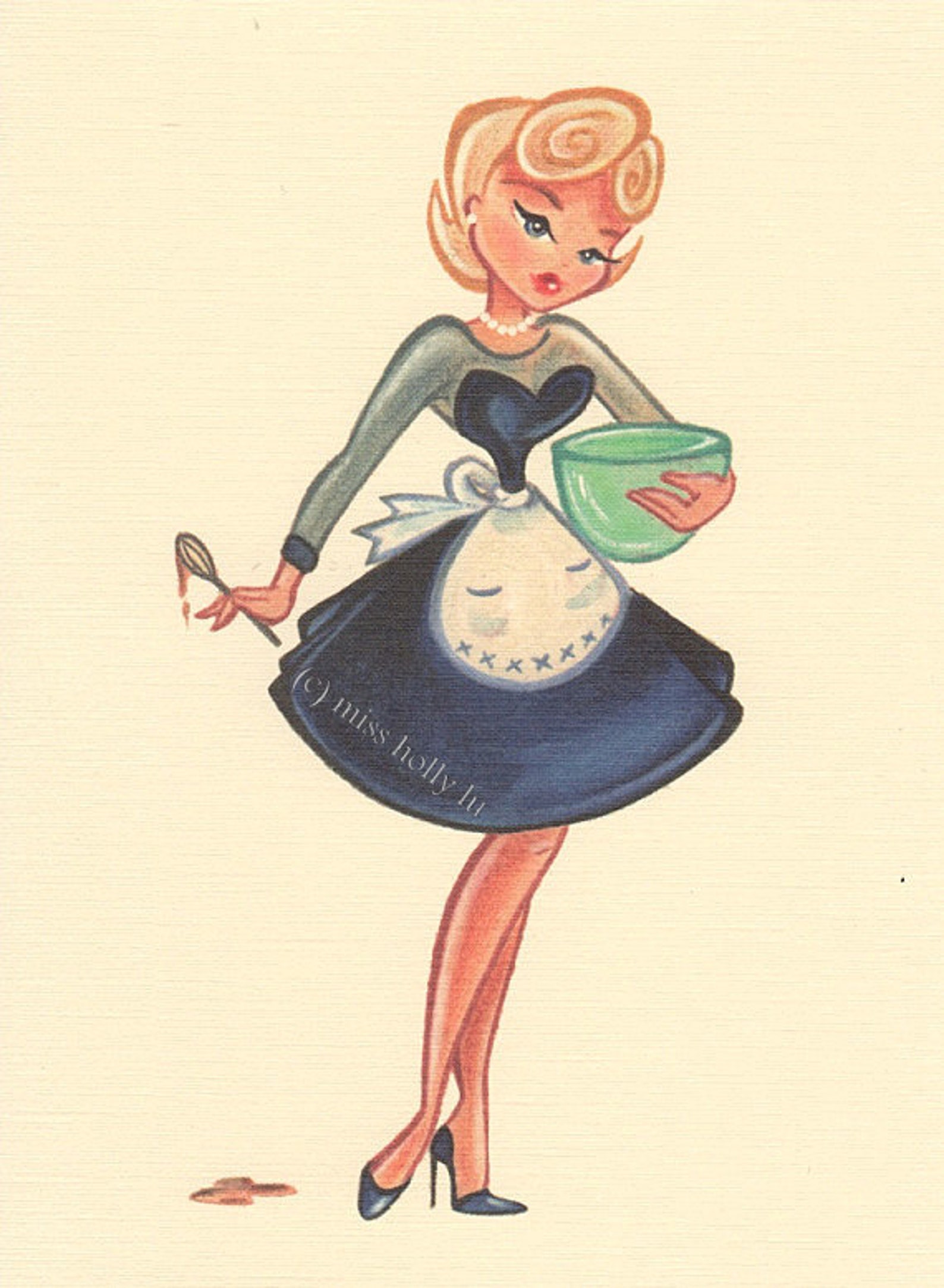 Pinup Girl Greeting Card, Note Card, Blonde Baking in the Kitchen, Cute ...