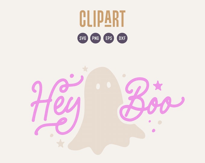 Hey Boo Ghost Halloween Svg Clipart, Cute Spirit Svg, Stars, Cricut ...