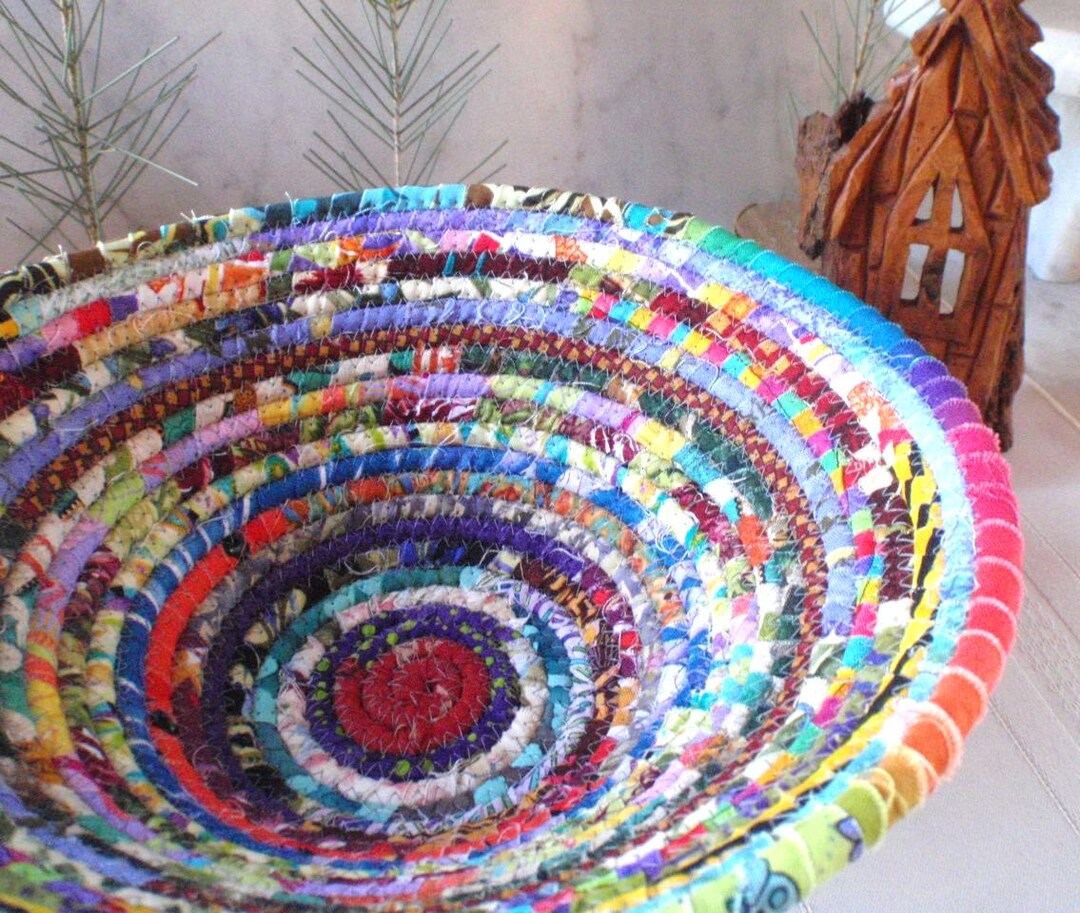 Gypsy - Round Coiled Bohemian Basket, Colorful, Hippie, Boho, Scrappy ...