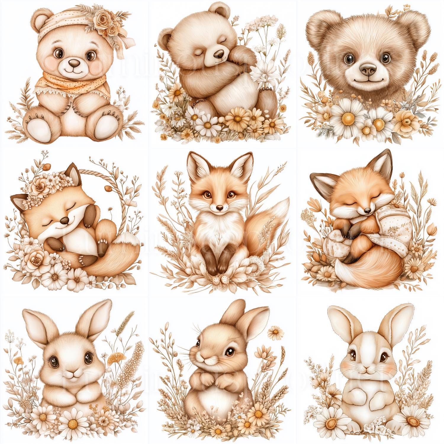 Cute Woodland Animals Clipart Bundle JPG 18 Boho Baby Animal Designs - Etsy