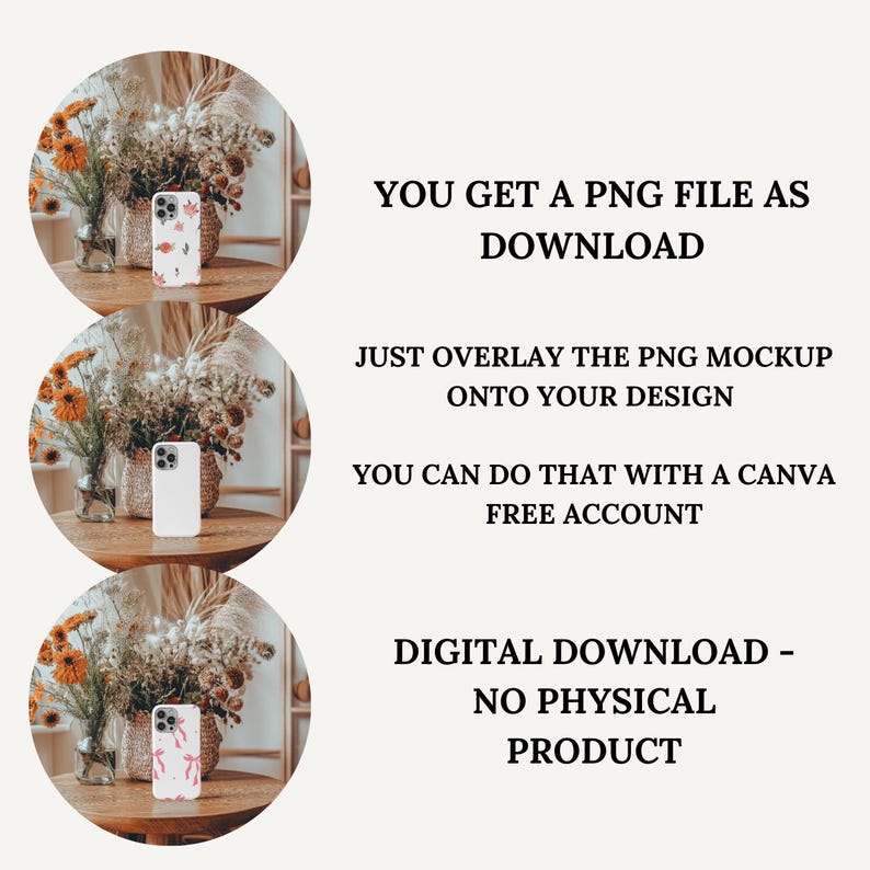 IPhone 16 Pro Mockup PNG Canva Overlay Phone Case Display Boho Mock up ...