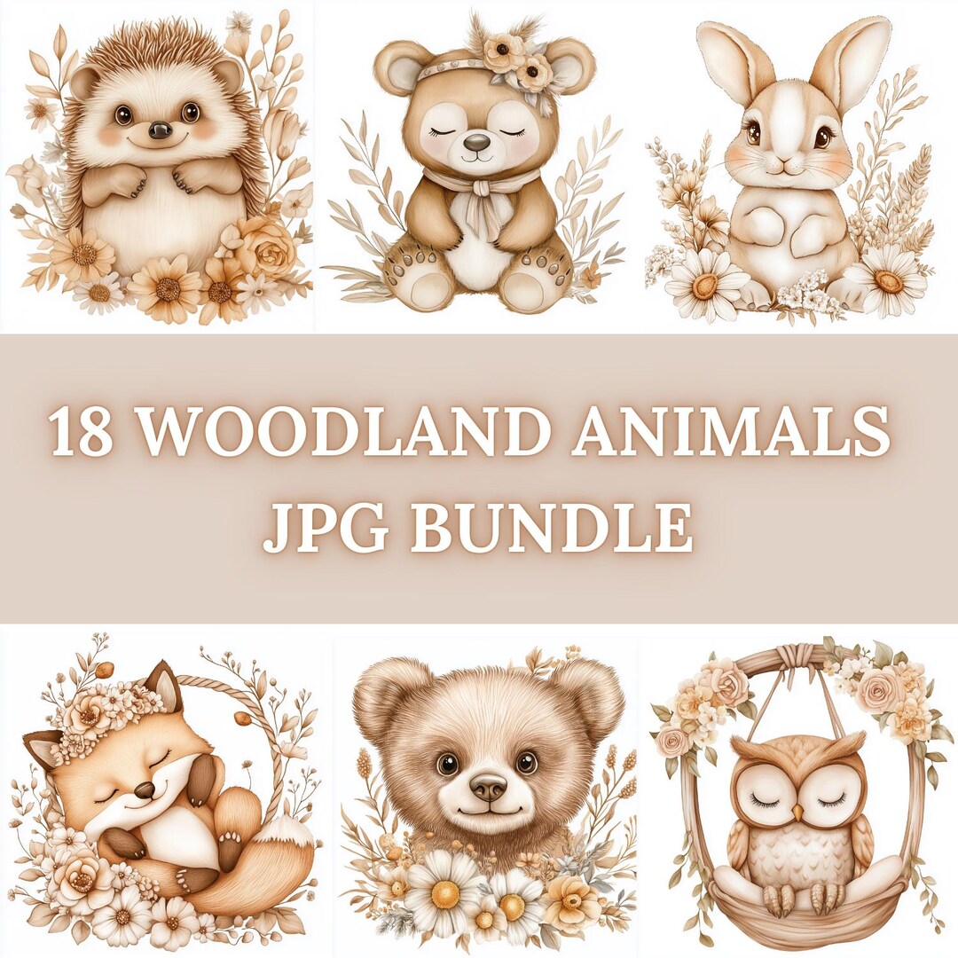 Cute Woodland Animals Clipart Bundle JPG 18 Boho Baby Animal Designs - Etsy