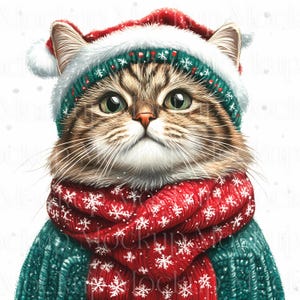 Cute Christmas Cats Clipart JPG Bundle 13 Christmas Cats for Holiday ...