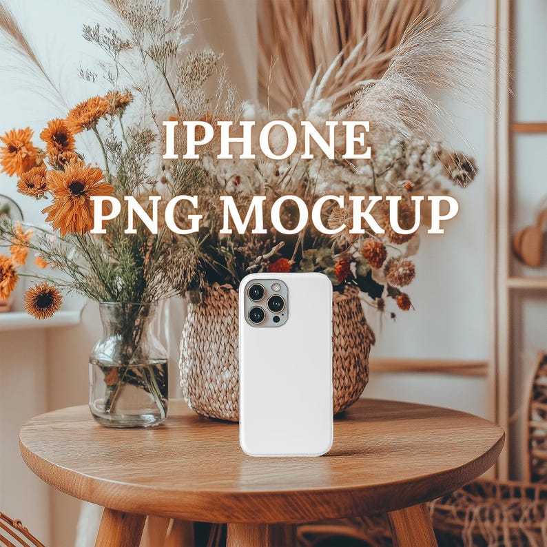 IPhone 16 Pro Mockup PNG Canva Overlay Phone Case Display Boho Mock up ...