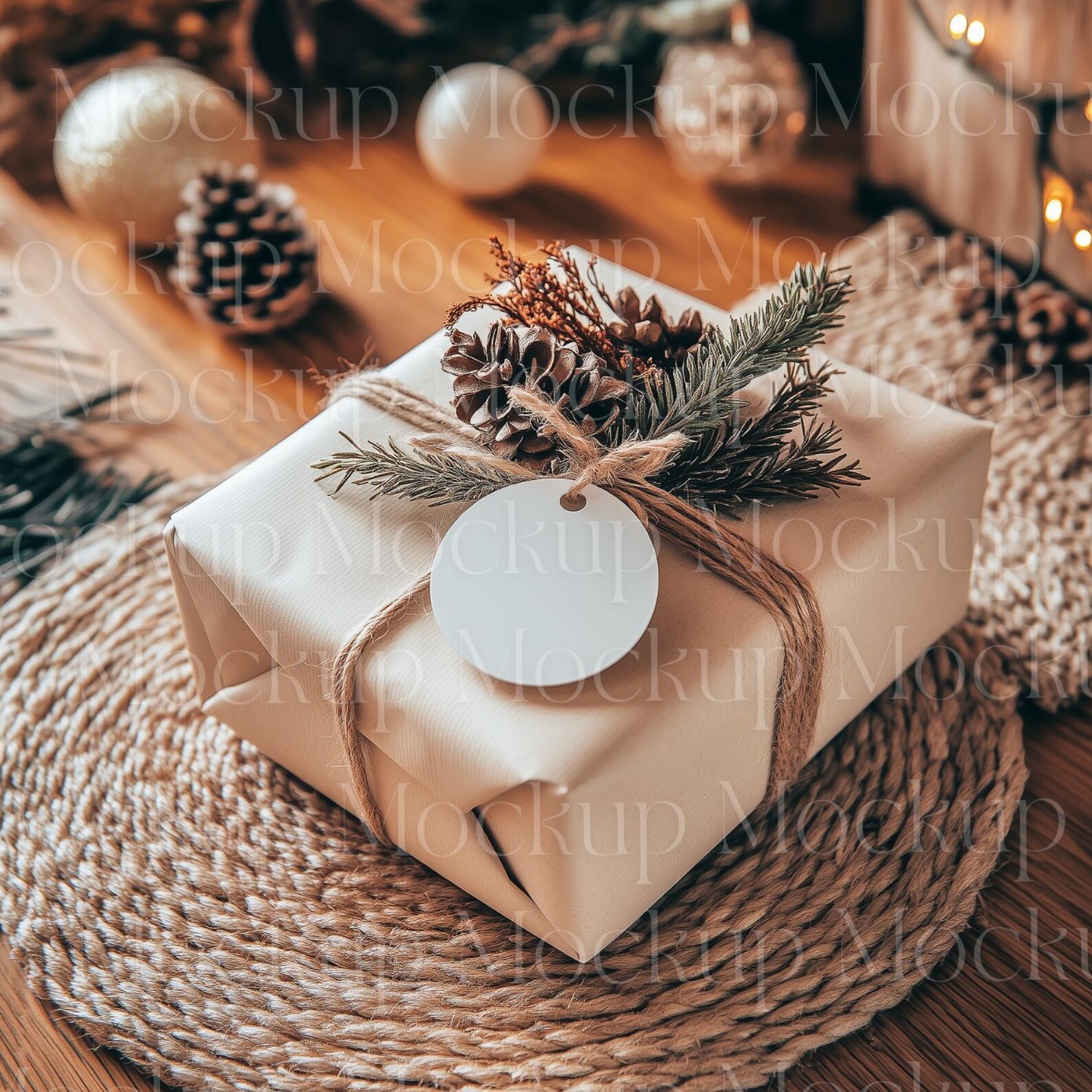 Boho Christmas Gift Tag Mockup PSD & JPG Card Display Rustic Holiday ...