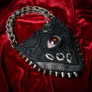 Red Eye Hand Sewn Recycled Leather Handbag With Spikes and Chain - Etsy