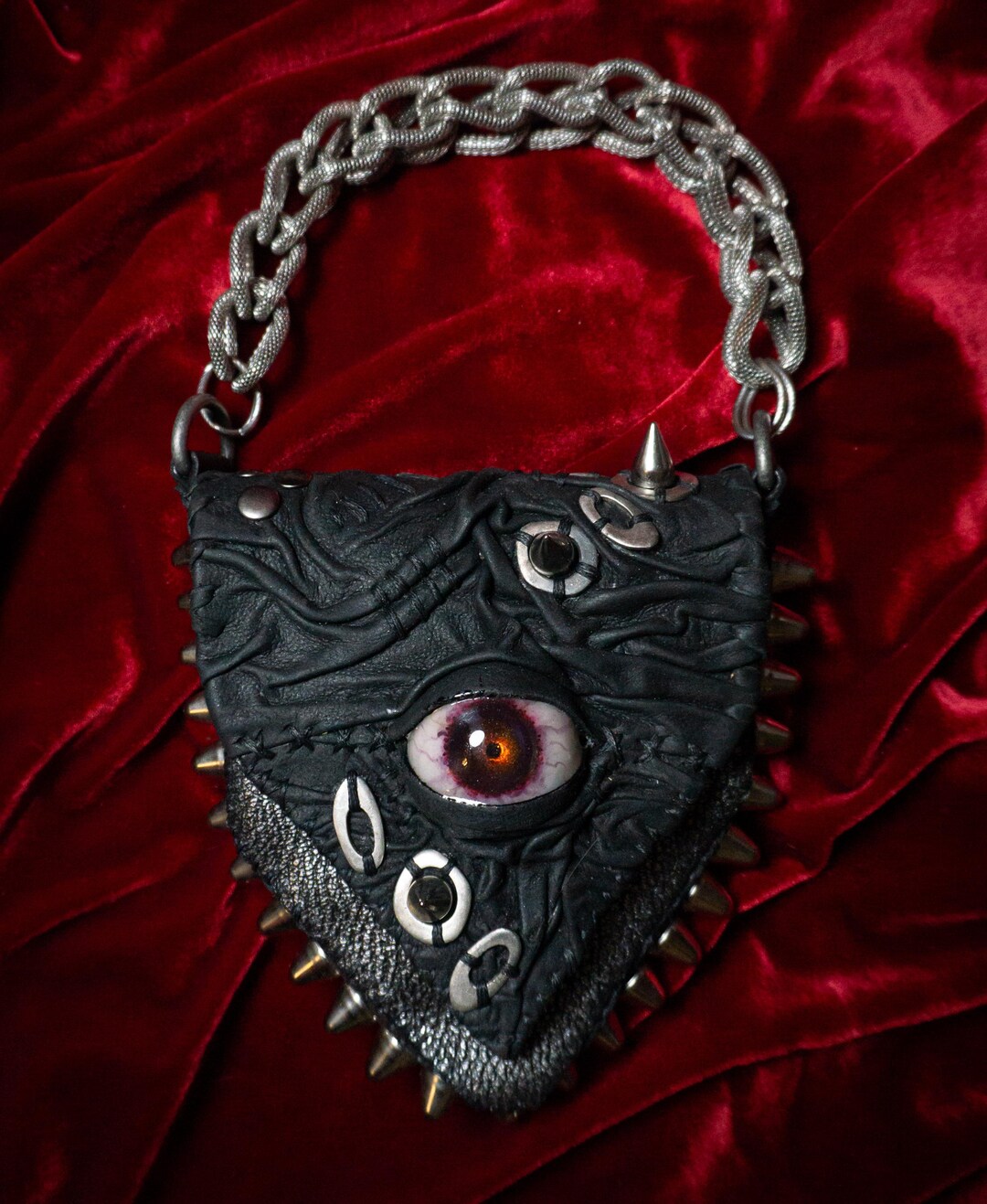 Red Eye Hand Sewn Recycled Leather Handbag With Spikes and Chain - Etsy