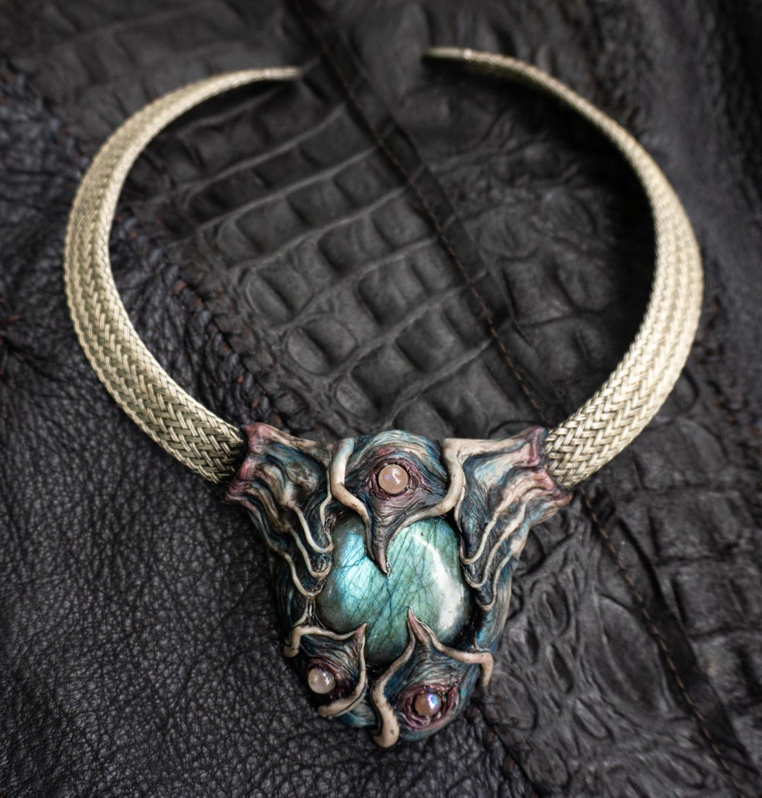 Alien Amulet Wearable Art Sculpture Labradorite & Woven Metal Choker - Etsy
