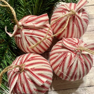 Rustic Red Ticking Rag Ball Ornament, 3 Inch, Valentines Homespun ...