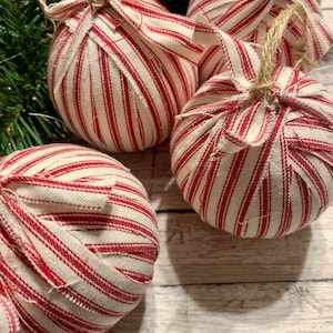Rustic Red Ticking Rag Ball Ornament, 3 Inch, Valentines Homespun ...