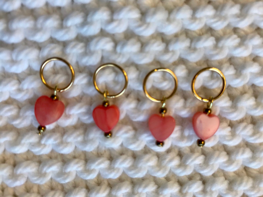 Pink Heart With Gold Bead Stitch Markers, Set of 4 - Etsy