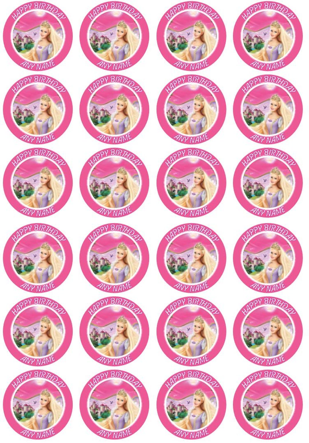 24 Personalised Barbie Birthday Cupcake Cake Topper Edible Icing / Rice ...