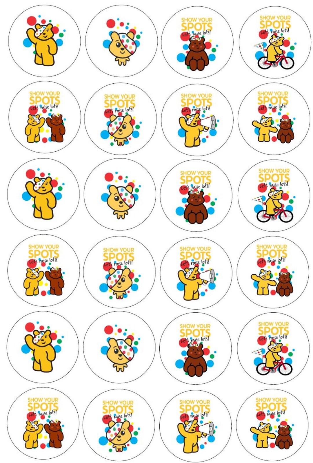 24 Children in Need Pudsey Cupcake Cake Topper Edible Icing / Rice ...