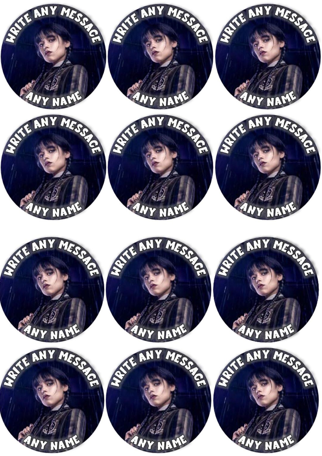 12 Personalised Wednesday Adams Birthday Cupcake Cake Topper Edible ...