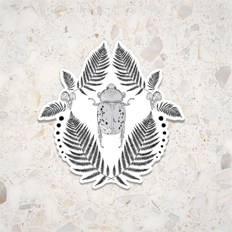 Beetle Framed by Ferns Sticker, Waterproof Vinyl Stickers for Laptop ...