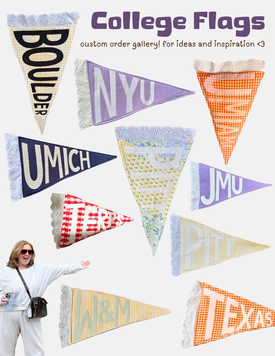 Custom Quilted Pennant Flag: Personalized Dorm & Room Decor - Etsy