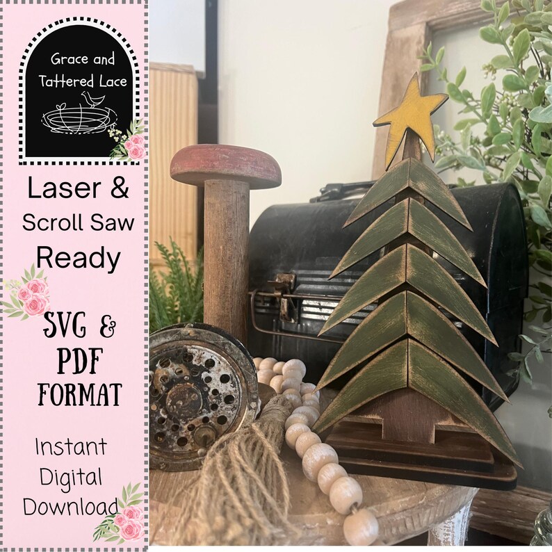 Wonky Rustic Christmas Tree With Stand SVG Scroll Saw Digital Download ...