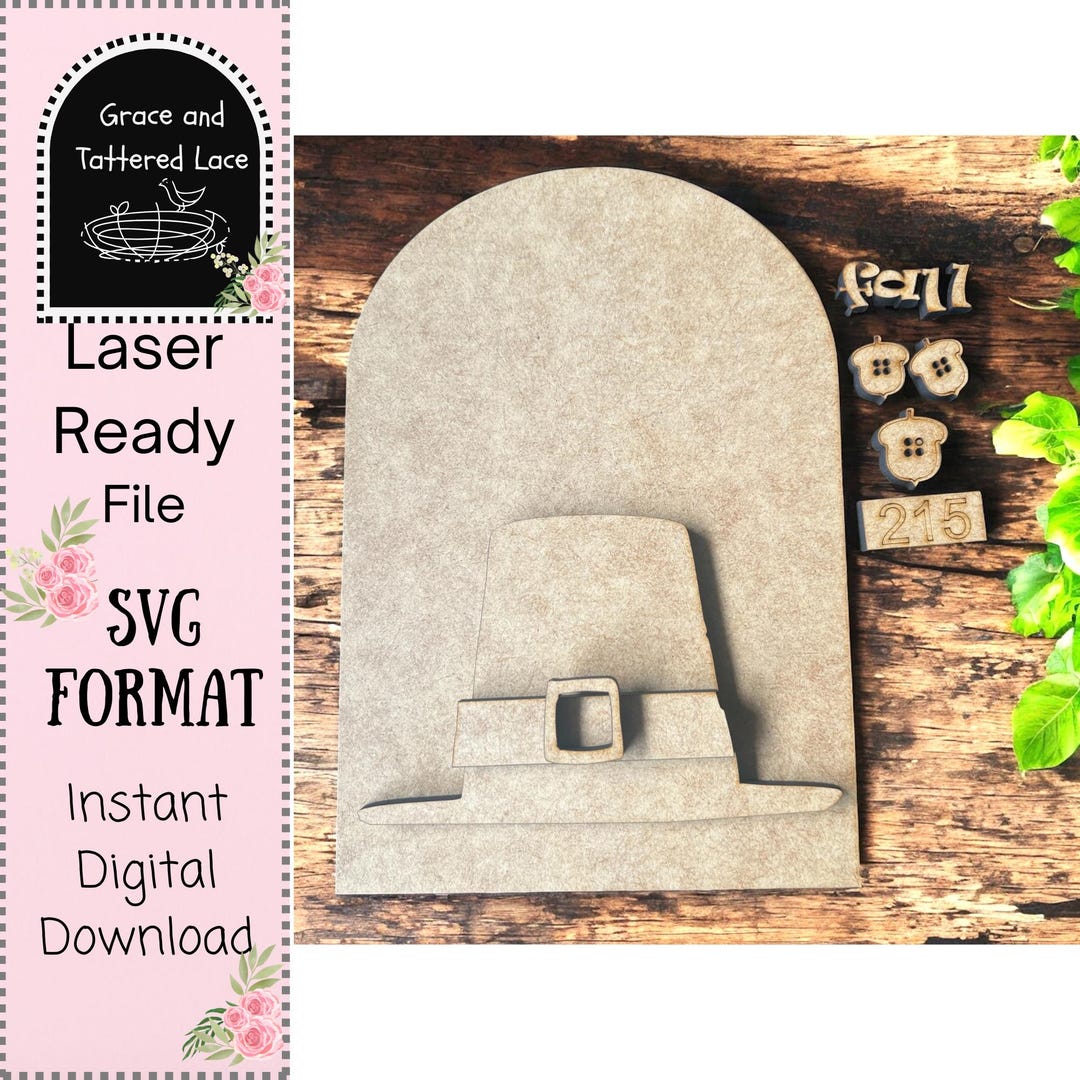 Pilgrim Hat Oval Frame Insert: Laser Cut File (SVG, Glowforge) - Etsy