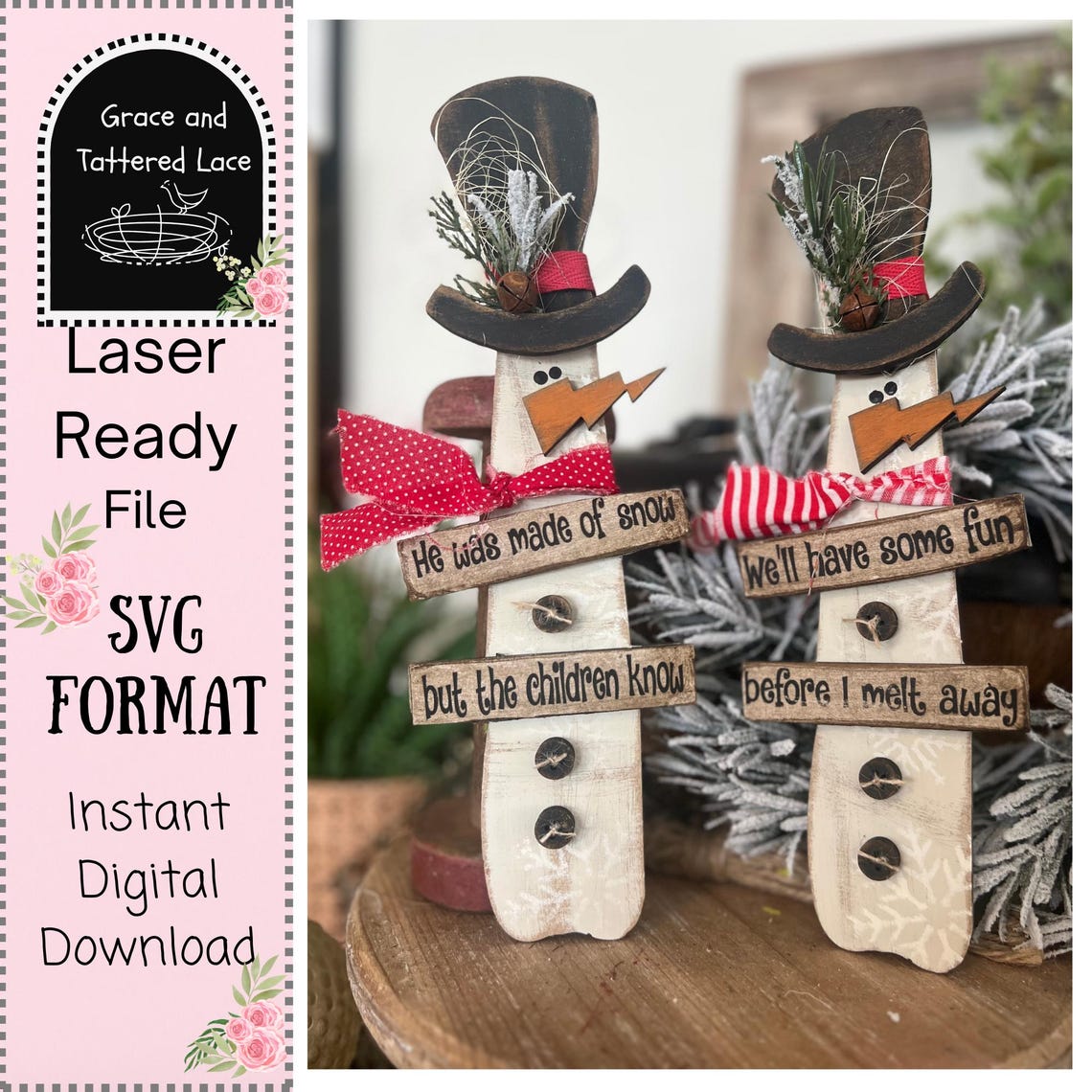 Wonky Snowman (2 Pack-small) Laser Cut SVG File: Christmas Decoration ...
