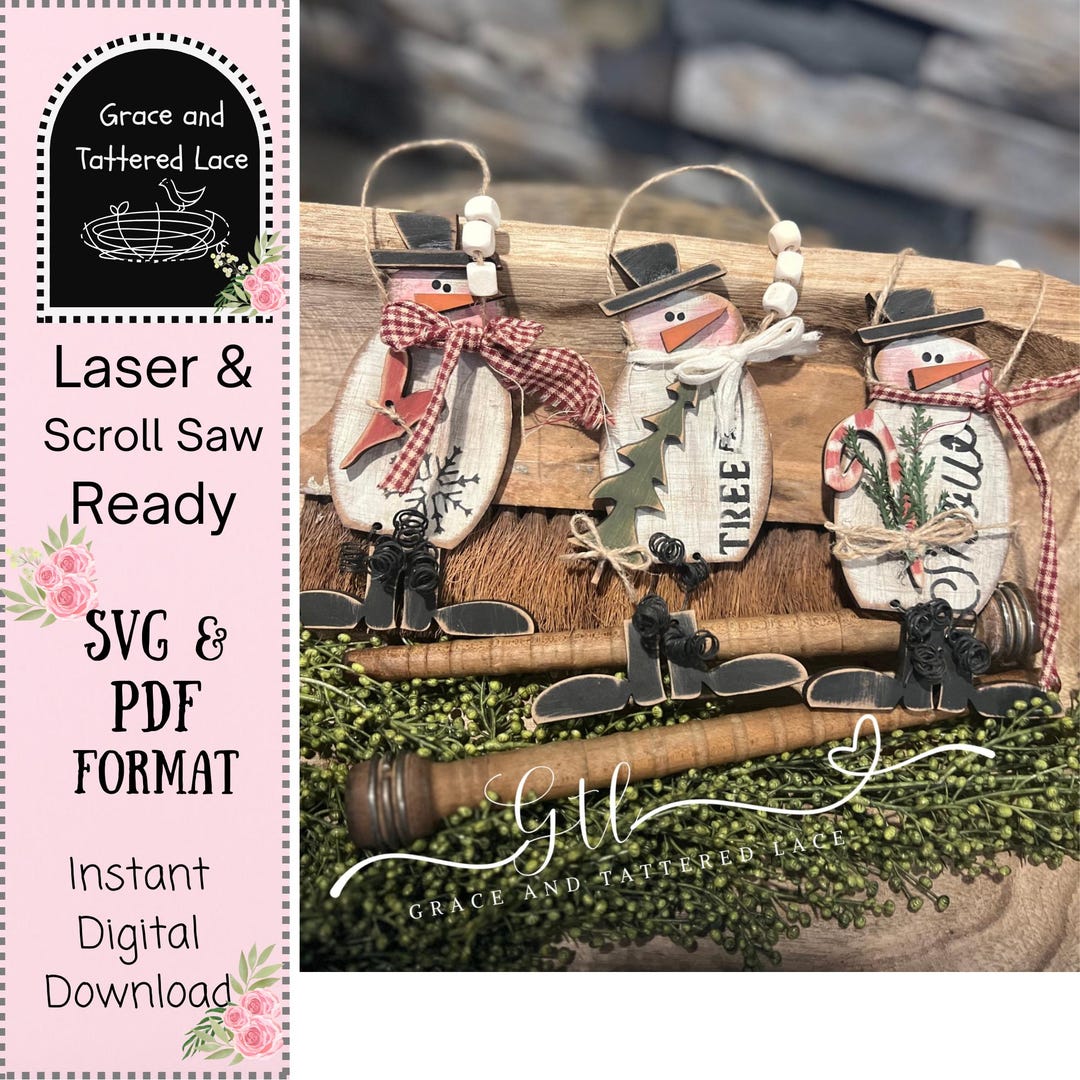 Wonky Dangling Shoes Snowman Ornament Set SVG & Scroll Saw Digital ...