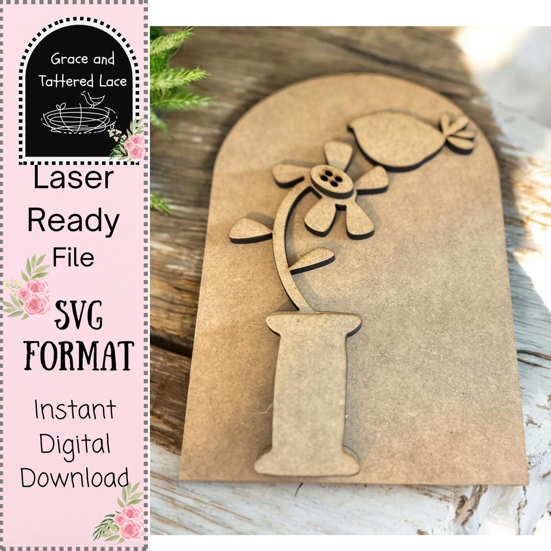 Laser Cut Flower Spool Frame SVG: Shelf Sitter, Bird Design (digital ...