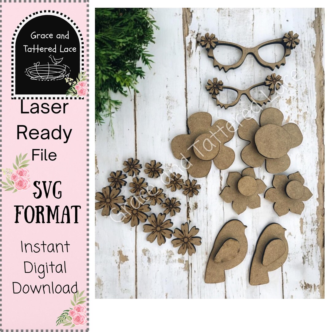 SVG Farmhouse Vintage Spring Embellishment Bundle| Laser Cut File | Glowforge | Easter SVG ...