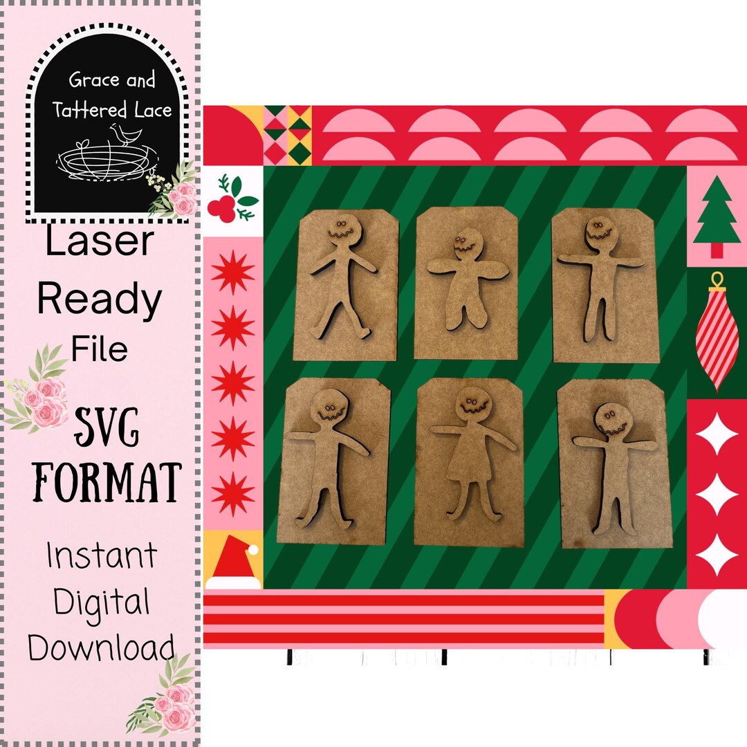 Gingerbread Tag SVG Kit: Laser Cut File, Christmas Winter Design ...
