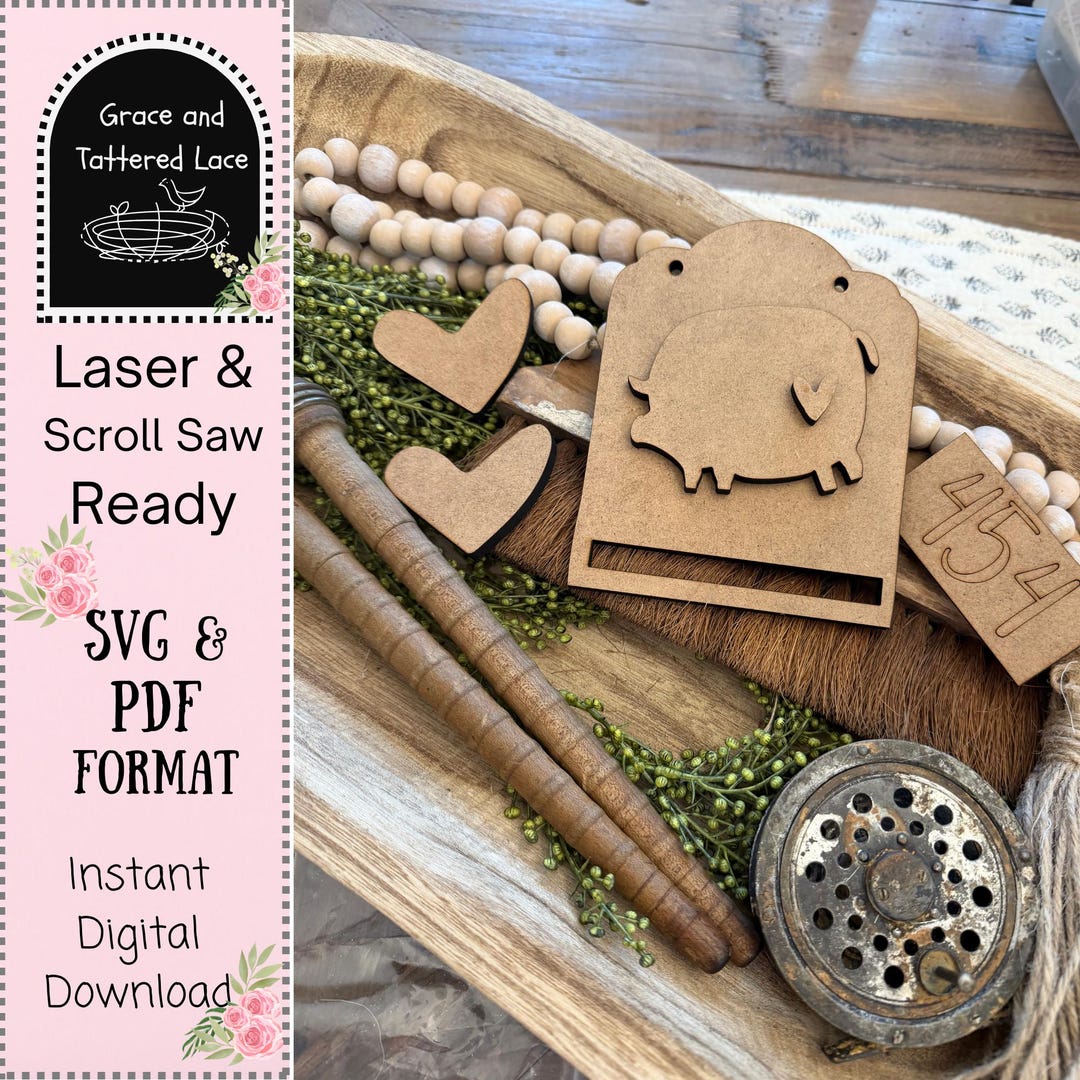 Rustic Pig Rag Flag With Hearts Dough Bowl Filler SVG Laser: (digital ...