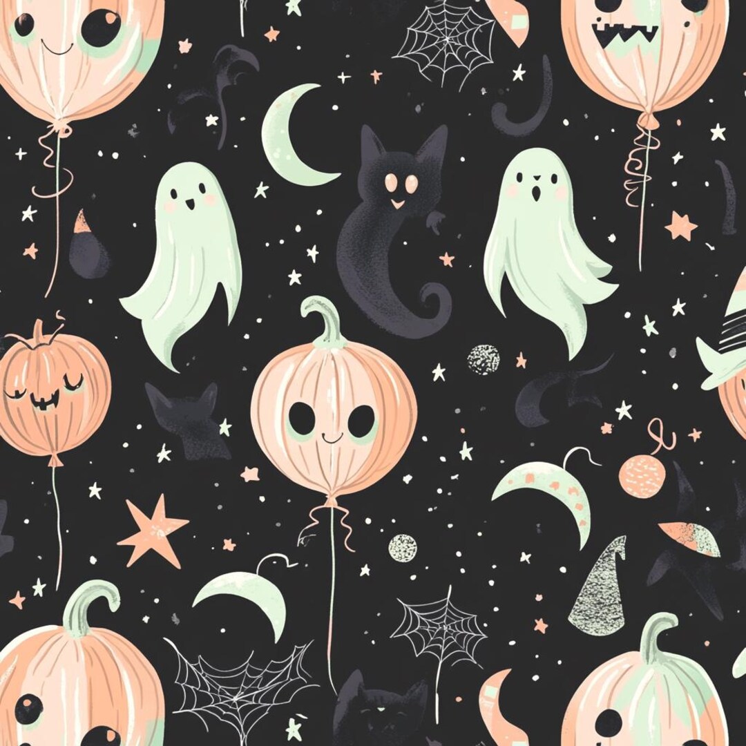 Halloween Digital Pattern: Cute Pastel Ghosts, Pumpkins, and Bats ...